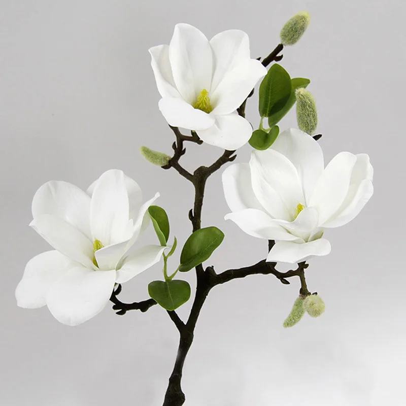 3Heads-Open-Magnolia-flower-branch-artificial-flowers-for-white-wedding ...