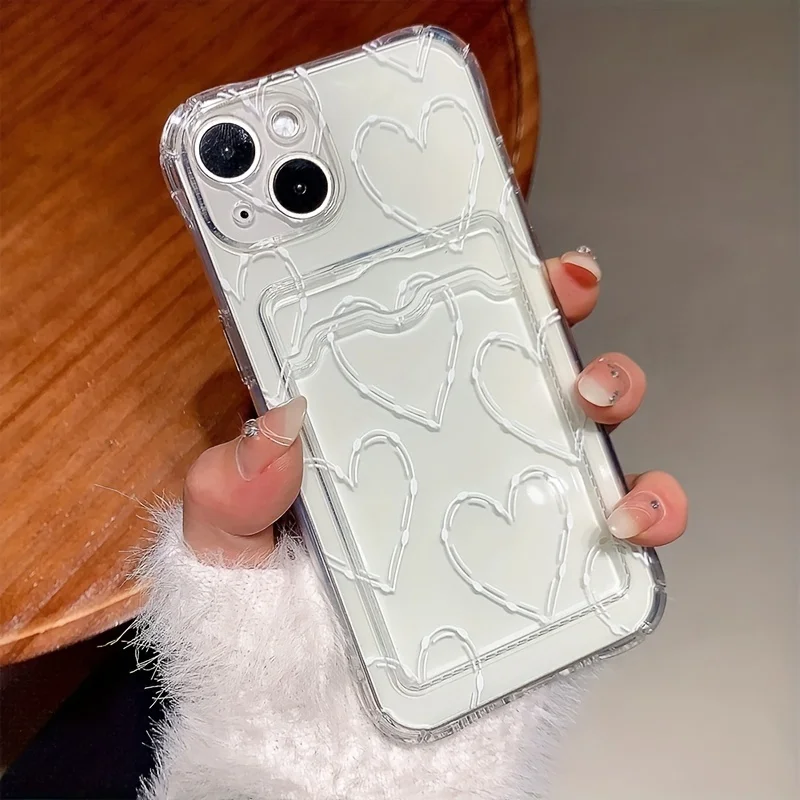 For iPhone 16 15 Pro Max Case White Big Love Heart Clear Phone Cases ...
