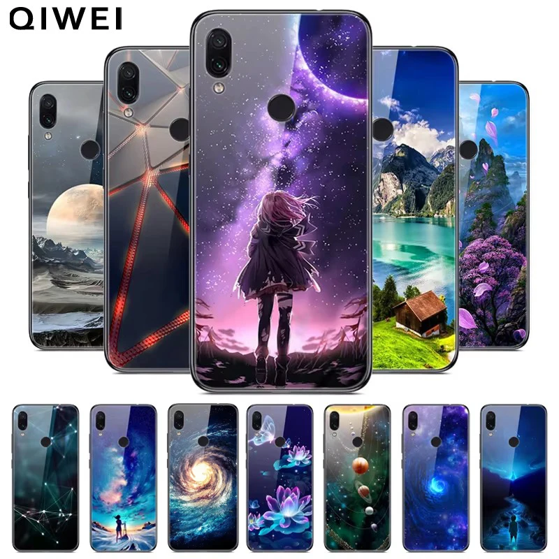 For-Xiaomi-Redmi-Note-7-Case-Tempered-Glass-Hard-Back-Cover-For-Xiomi ...