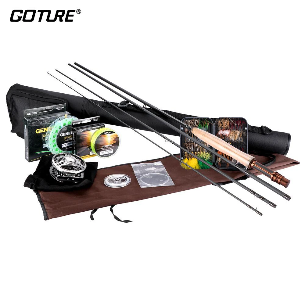 Goture Fly Fishing Reel Rod Set with Fly Line Lures Bag Full Kit 5/6 7/ ...