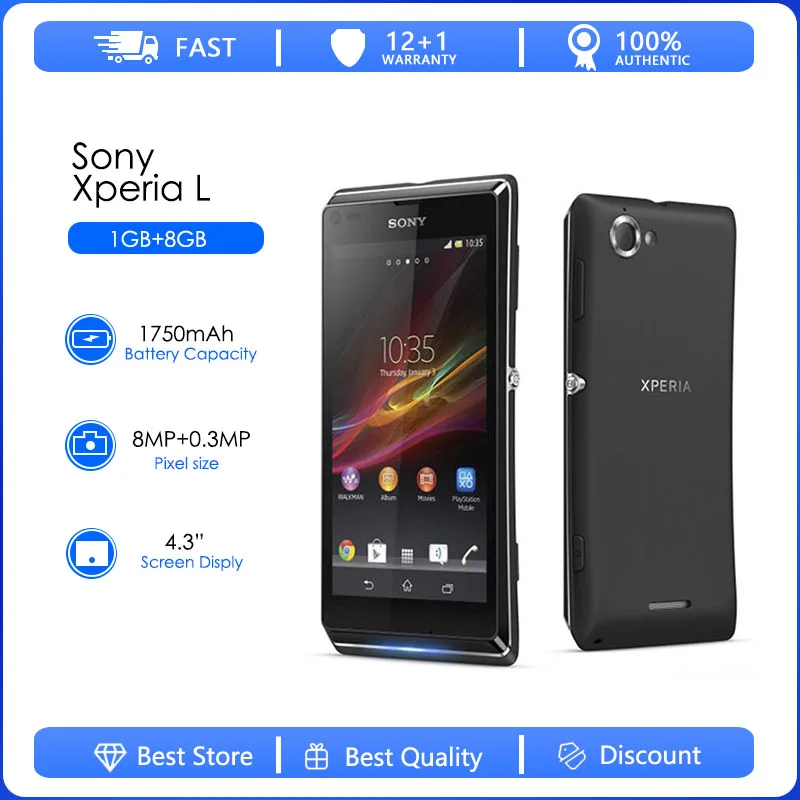 Original Unlocked Sony Xperia L C2105 3G Single Sim 1GB RAM+8GB Dual-core 8MP 4.3'' 1750mAh ...
