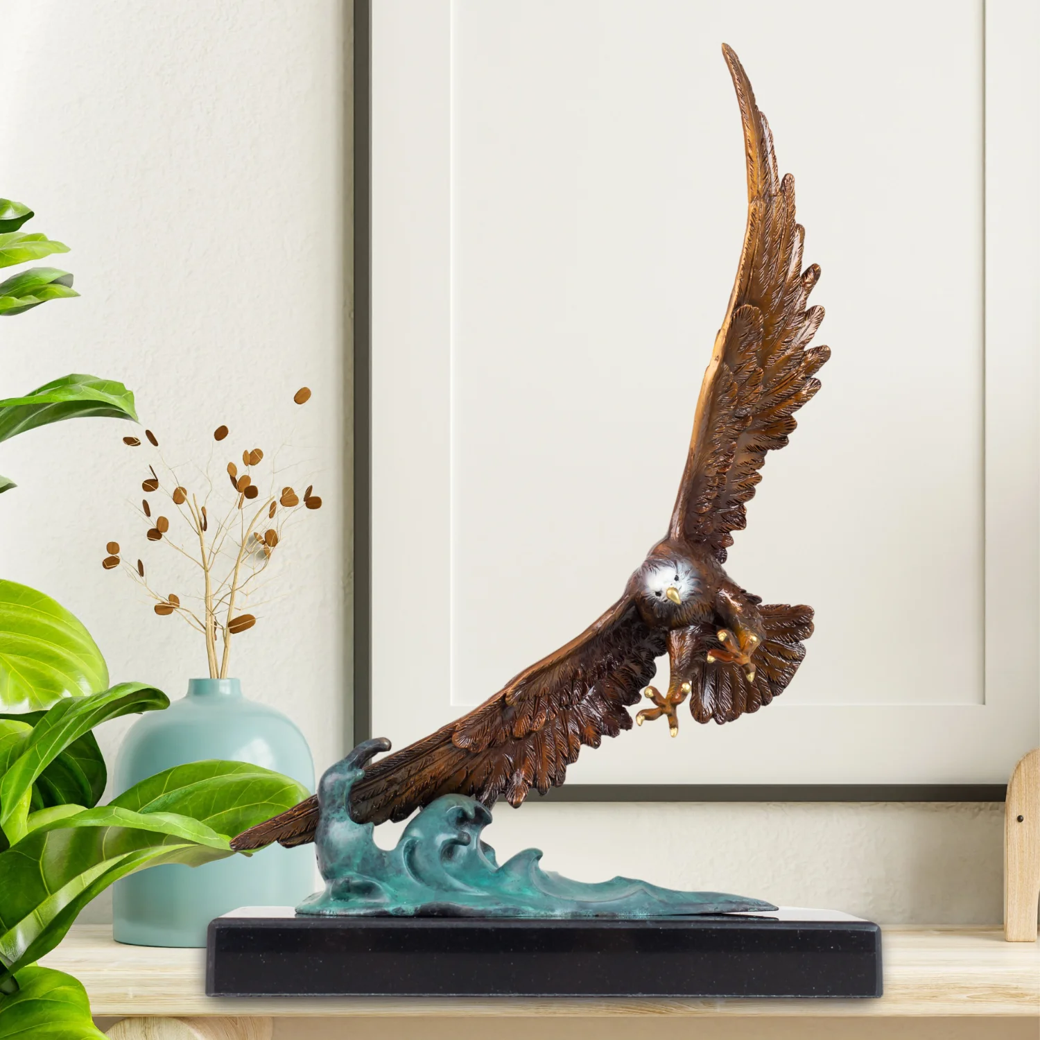 15" Bronze Bald Eagle Statue Flying Spread Wings Bald Eagle Sculpture ...
