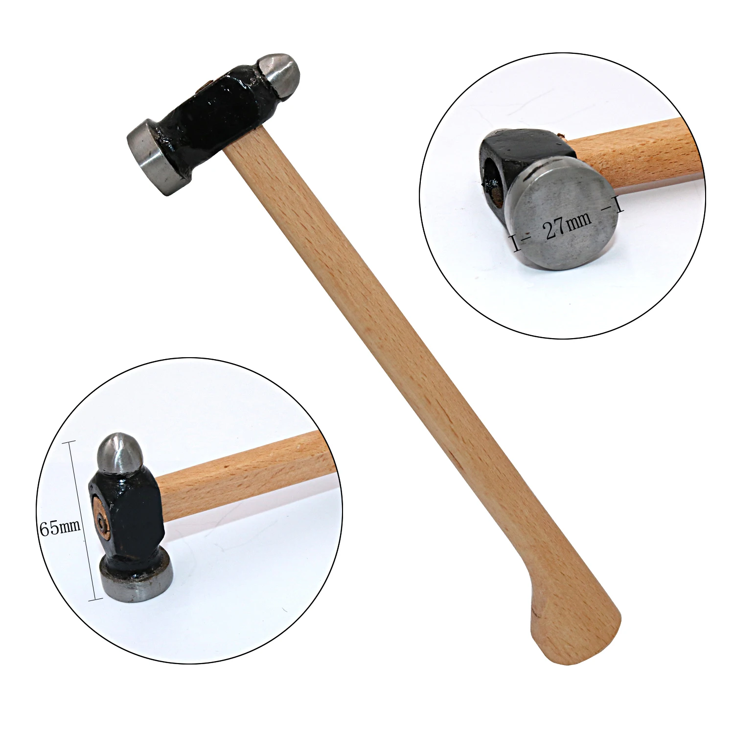PHYHOO Jeweler's Wooden Chasing Hammer Chrome Face Round Head Hammer ...