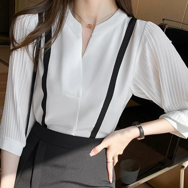 Women-Clothing-Fashion-Casual-V-Neck-Chiffon-Top-Spring-Autumn-Chic ...