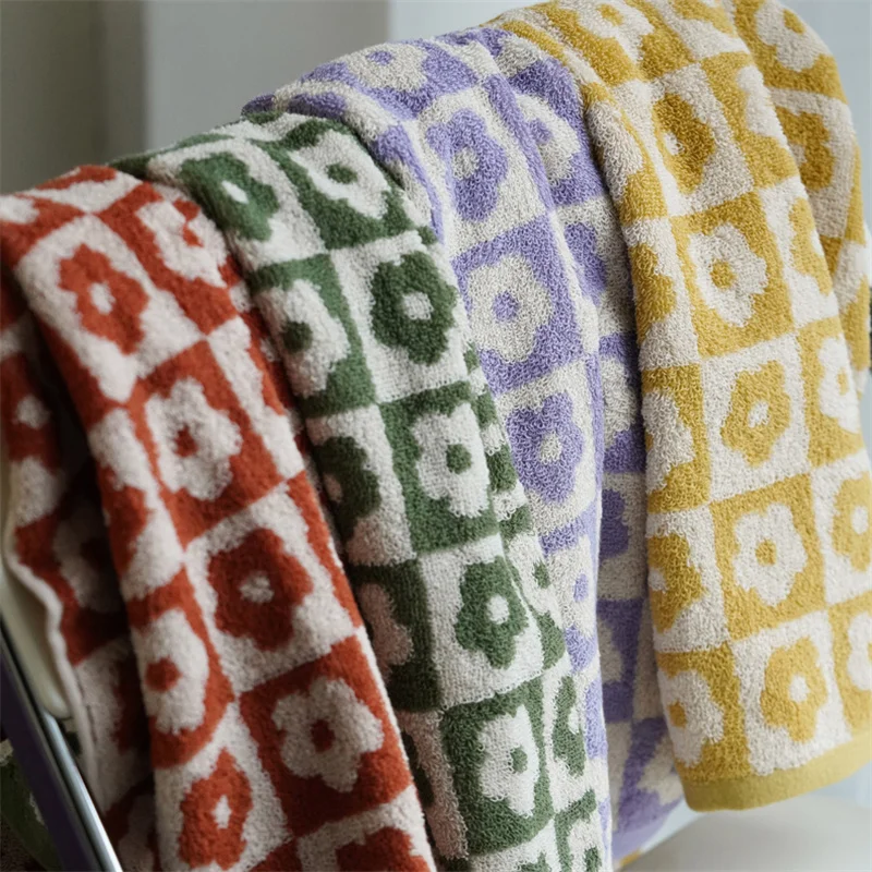 Bath Towel Checkered Flower | Cotton Bath Towels Adults | Flowers ...