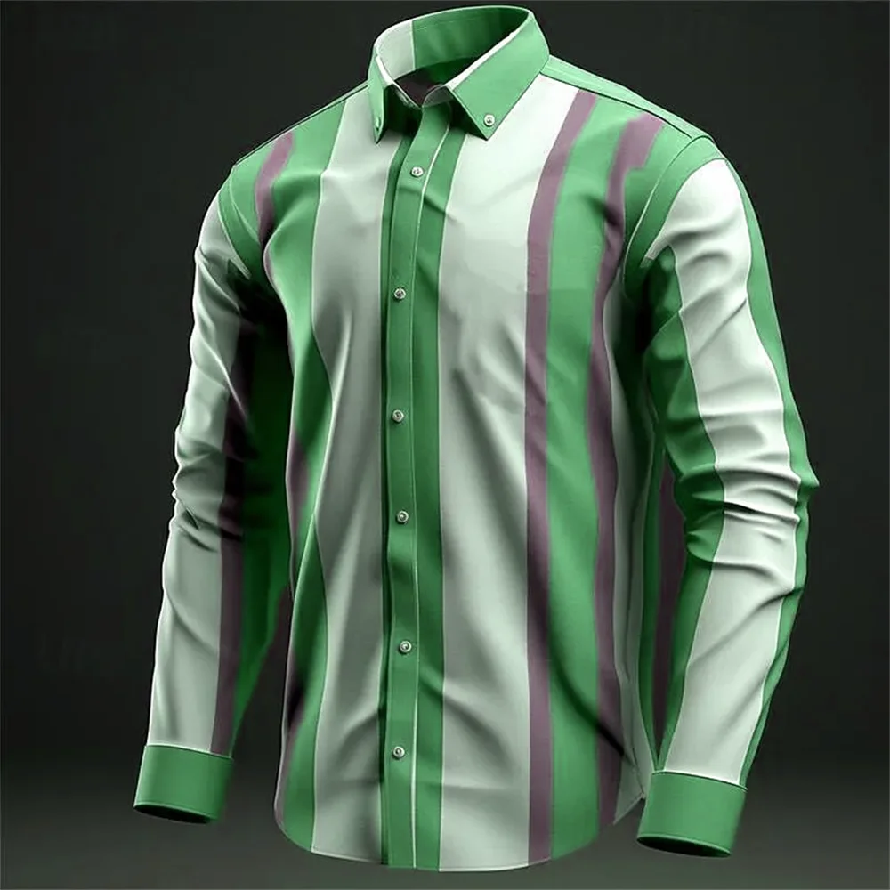 Fashion 3D Line Print Button Long Sleeve Shirt Comfortable Breathable ...