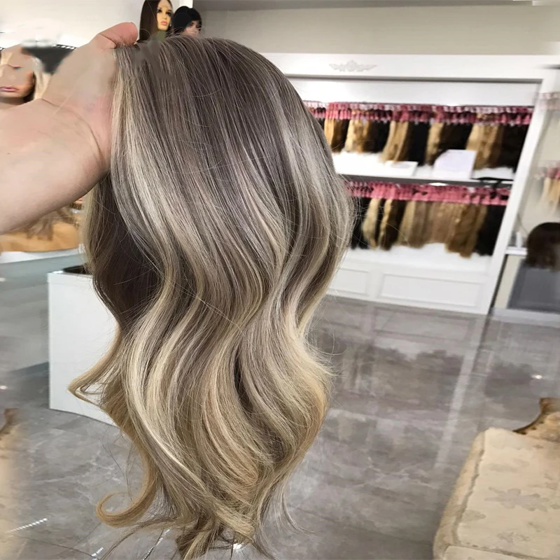 Brown-Blonde-Balayage-Highlight-Wig-Real-Humain-Hair-Full-Lace-Wigs-Ash ...