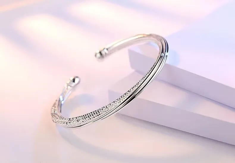 Fine-925-Sterling-Silver-open-bead-Bangle-Bracelet-For-Women-luxury ...