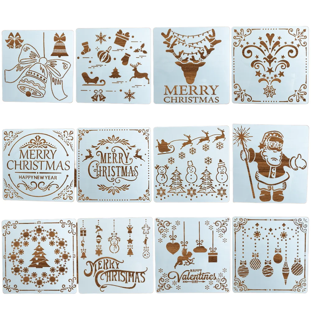 12 Pcs Christmas Stencils Reusable Winter Holiday Template Christmas ...