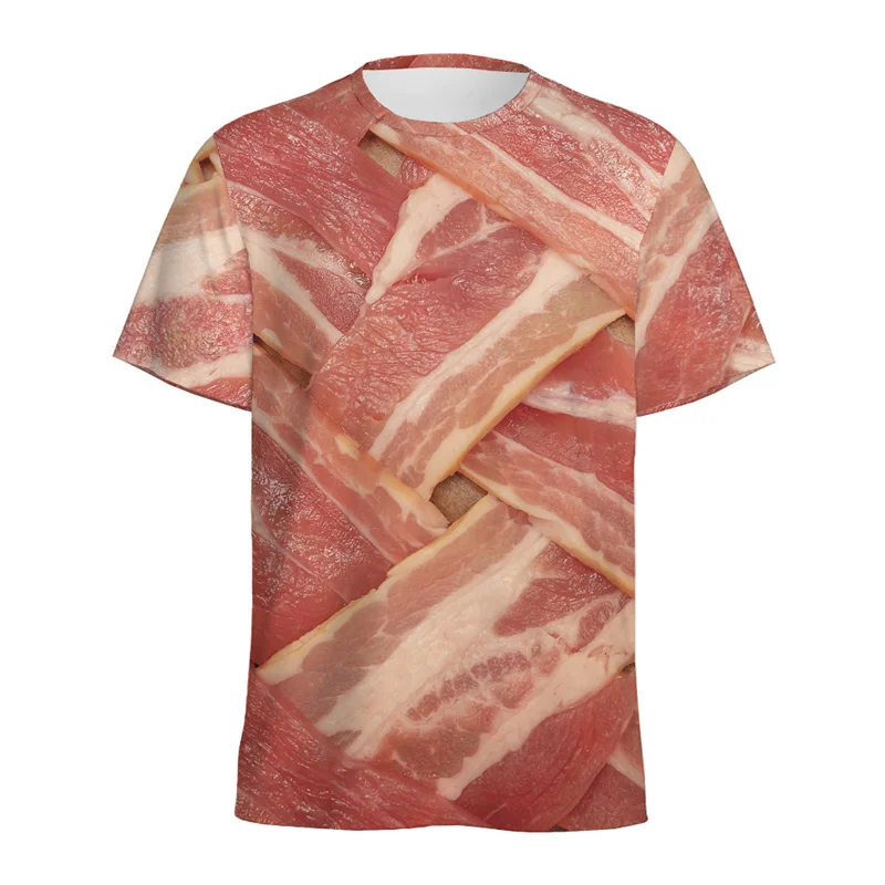 Unique Meat Beef Pattern T-shirt For Men Cool 3D Printed Bacon T Shirts ...