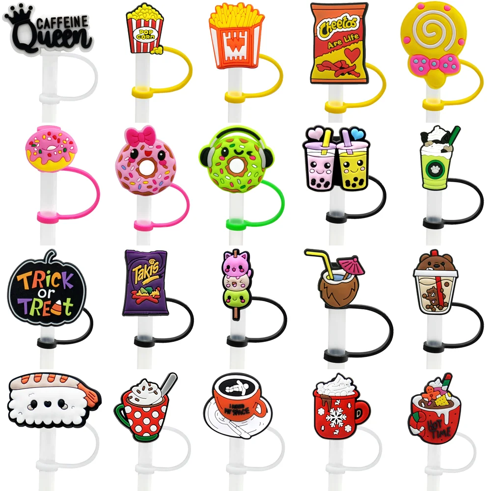 1-20PCS-Snack-Style-Silicone-Straw-Topper-French-Fries-Ice-Cream-Straw ...