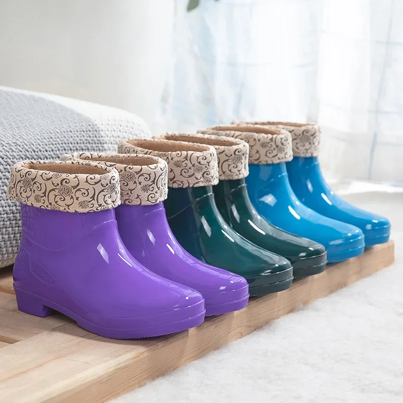 Pure Color Adult Women's Rain Boots Short Ankle Waterproof Non-Slip ...