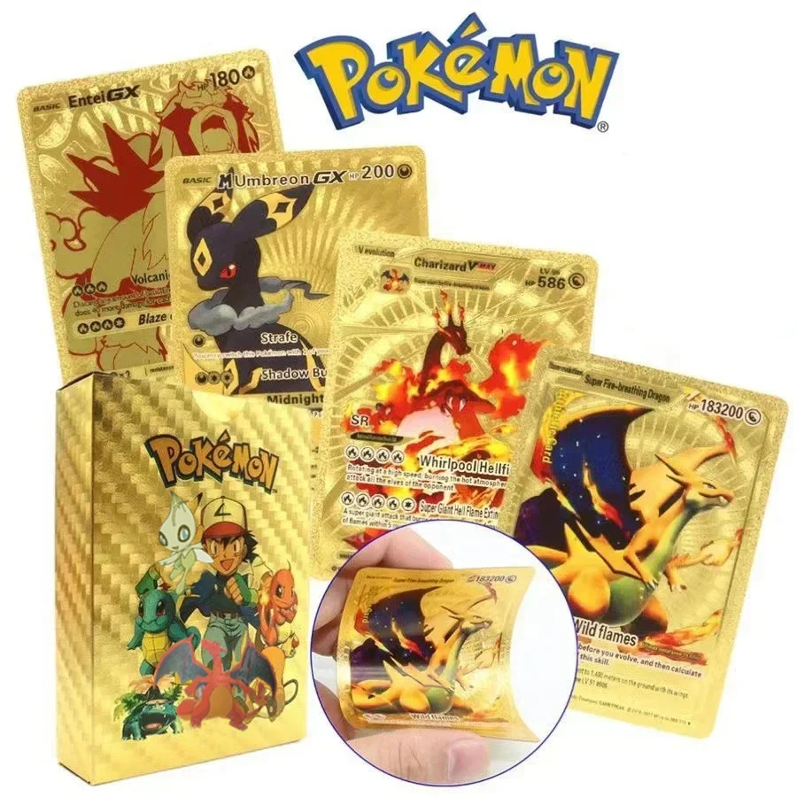 55PCS-Pokemon-Gold-Foil-Colorful-Card-Charizard-Pikachu-Arceus-Silver ...