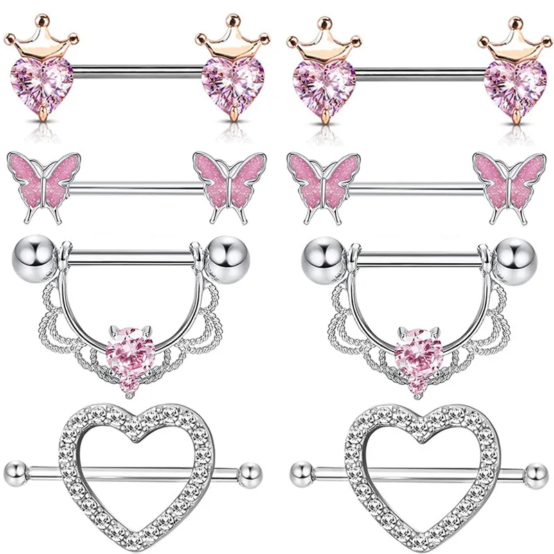 Stainless Steel Crown Nipple Piercing Set Heart Nipple Jewelry Bulk ...