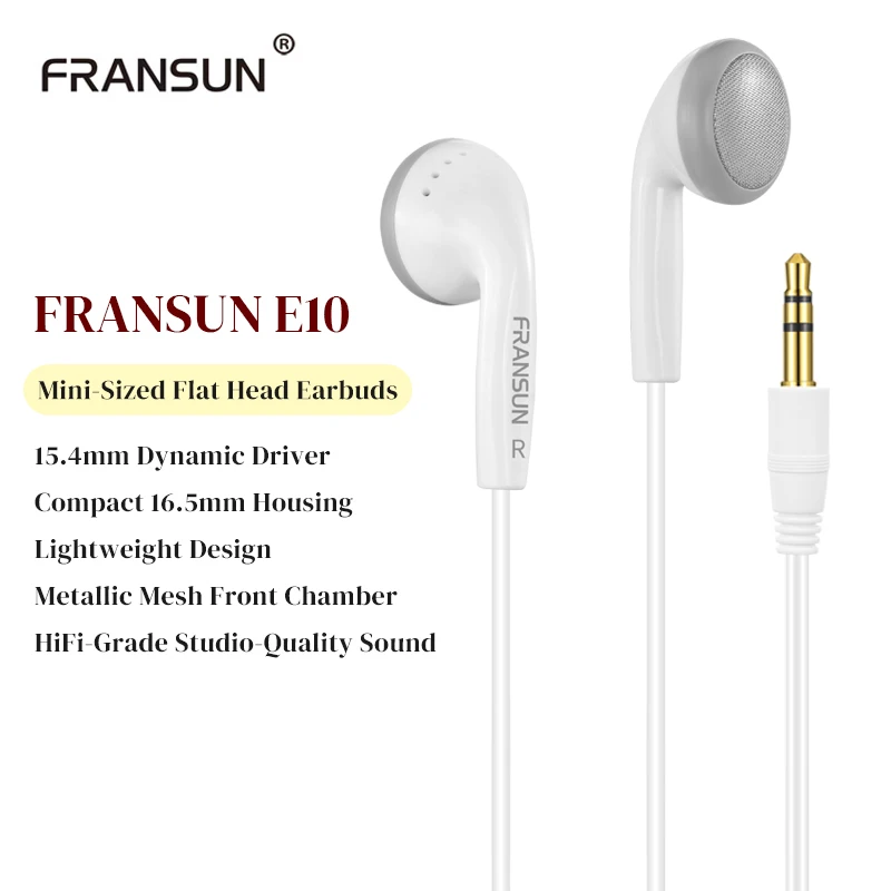 Fransun E10 이어 버드 이어폰 15.4mm 다이나믹 플랫 헤드 HIFI 저음 음질 헤드폰 HD 마이크가있는 3.5mm ...