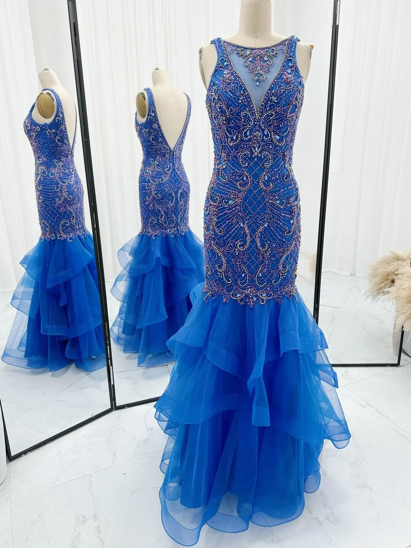 Blue-Sexy-Sleeveless-Off-The-Shoulder-Heavy-Worker-Nails-Thin-Mermaid ...