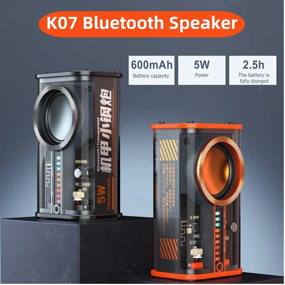K07 Transparente Mecha Sem Fio Bluetooth Speaker Baixo Música Subwoofer RGB Som Luz Ritmo ...