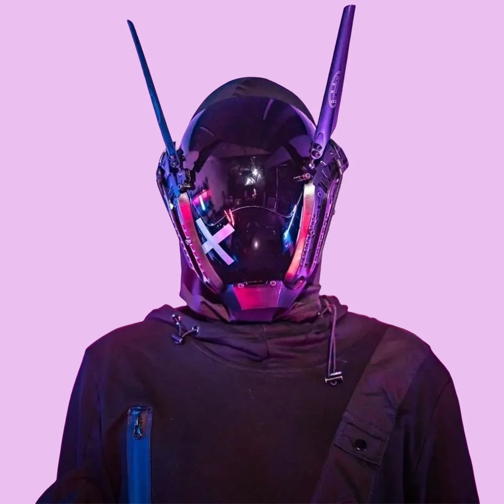 Gothic Knight Helmet Black Cyberpunk Mask with Purple Cross Futuristic ...