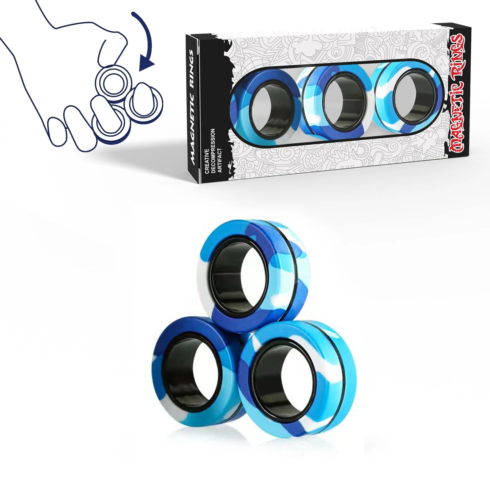 YISHIDANY 3Pcs Fidget Magnetic Ring Toys Fingers Magnet Rings ADHD ...