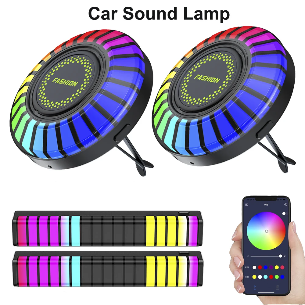 Car Music Rhythm Lamp Air Freshener RGB LED Strip Sound Control Voice ...