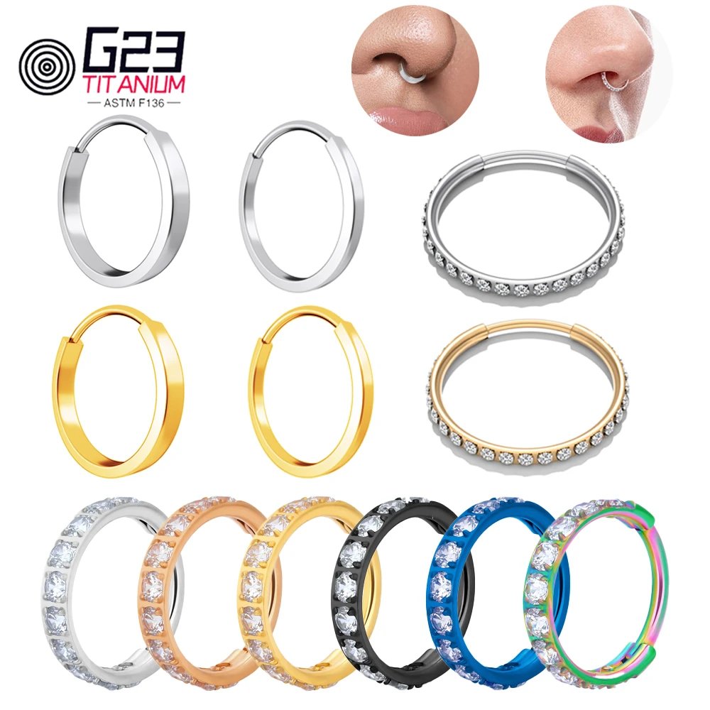 New Real Nose Ring F136 Titanium Ear Septum Hoops Clicker Daith Tragus ...