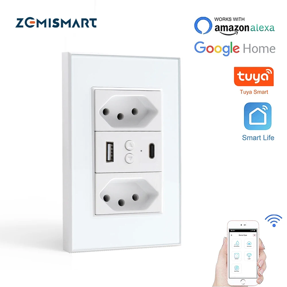 Zemismart Tuya Wifi Brazil Socket Smart Electric Brazilian Plug Outlets ...
