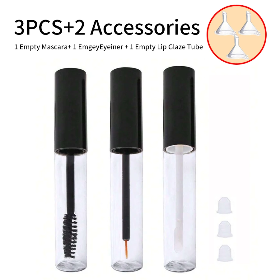 1/3pcs + 3 accessories 10ml empty mascara, eyeliner and lip gloss tubes ...