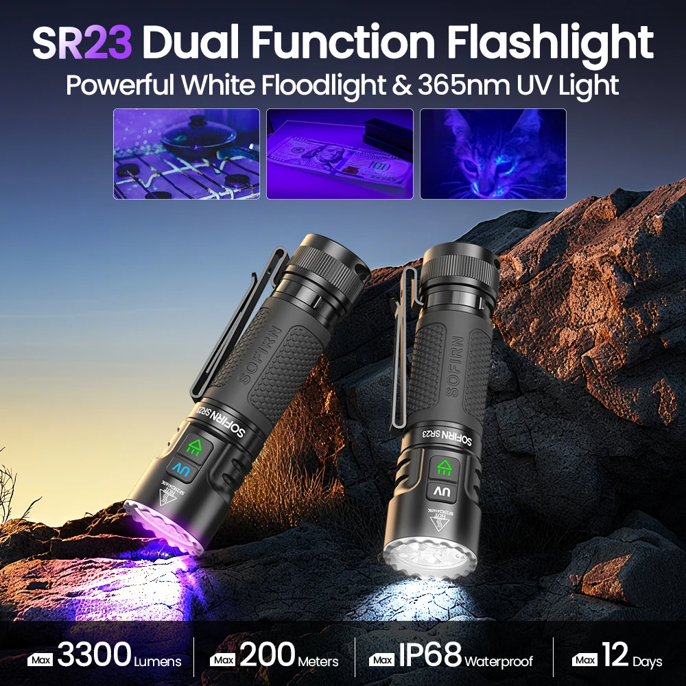 New Sofirn SR23 EDC 3000LM 6500K Flashlight 365nm UV SST08 21700 Torch ...