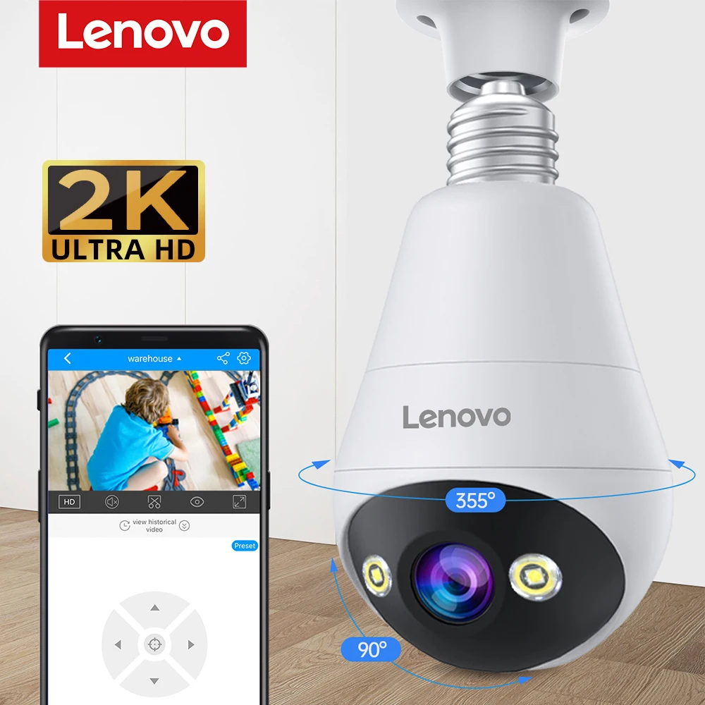 Lenovo E27 Bulb Camera Indoor 5X Digital Zoom 2K Auto Tracking Full ...