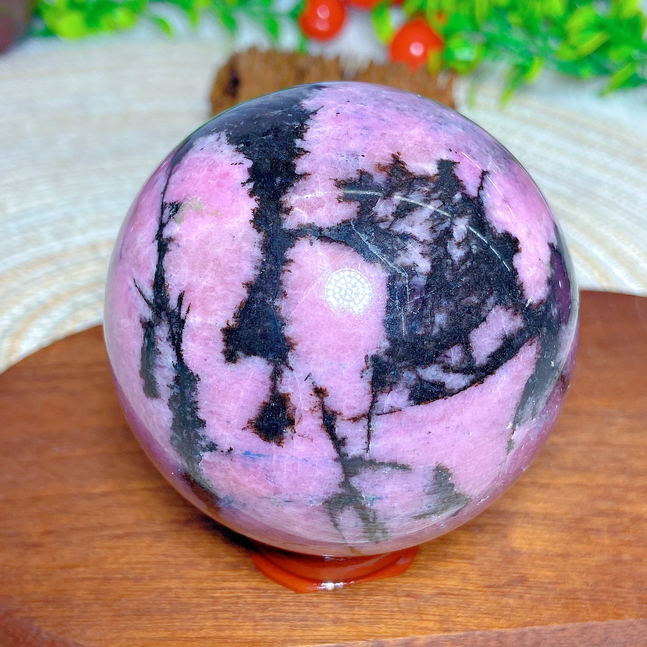 Healing Natural Crystal Rhodonite With Black Tourmaline Sphere Stone ...