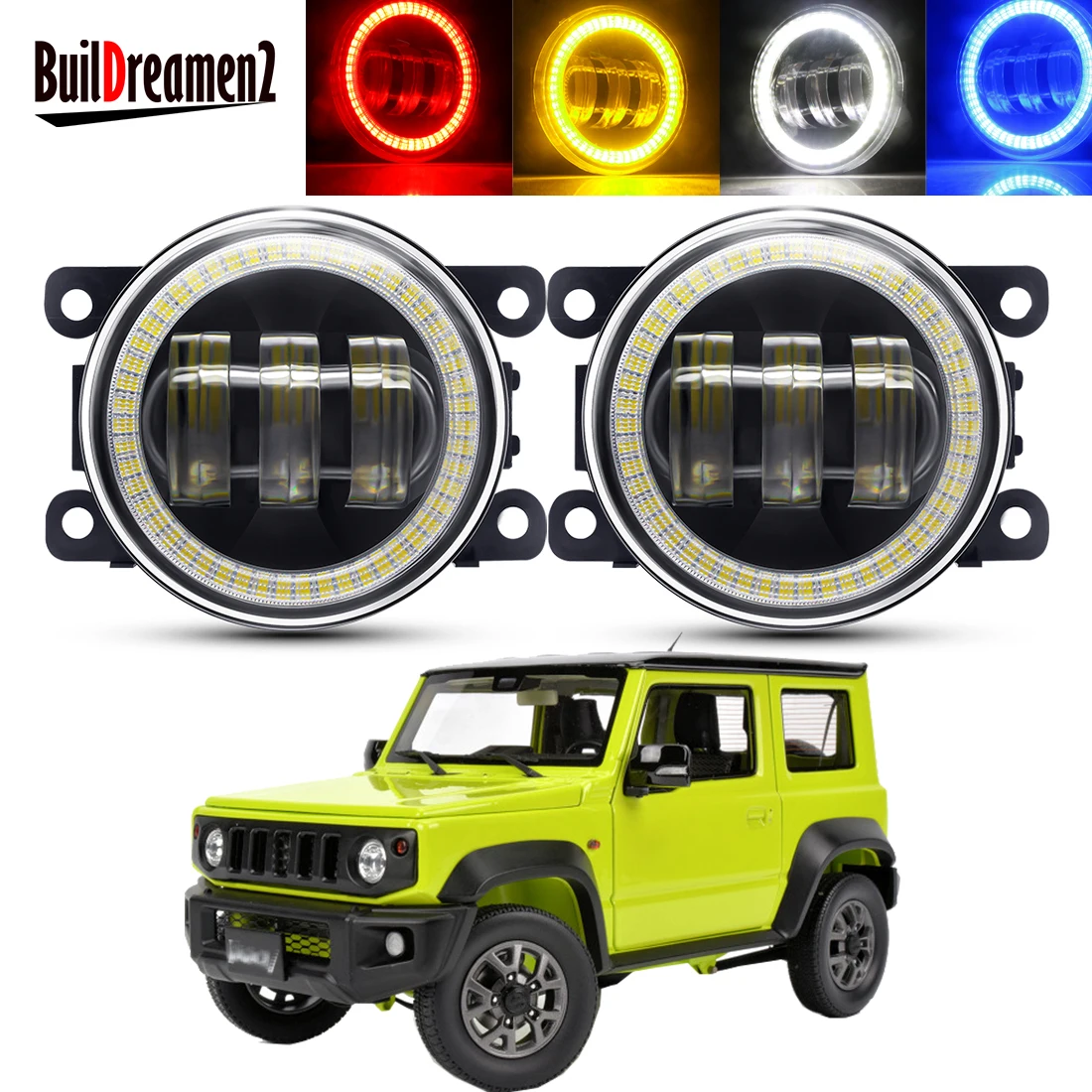 2 X Angel Eye Fog Light Assembly For Suzuki Jimny JB64 JB74 2018 2019 2020 30W 6000LM Car LED ...