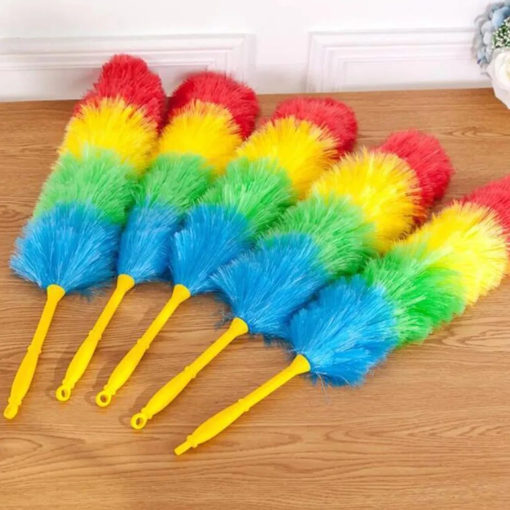 Rainbow Color Feather Duster Bendable Cleaning Plastic Handle Dusting ...
