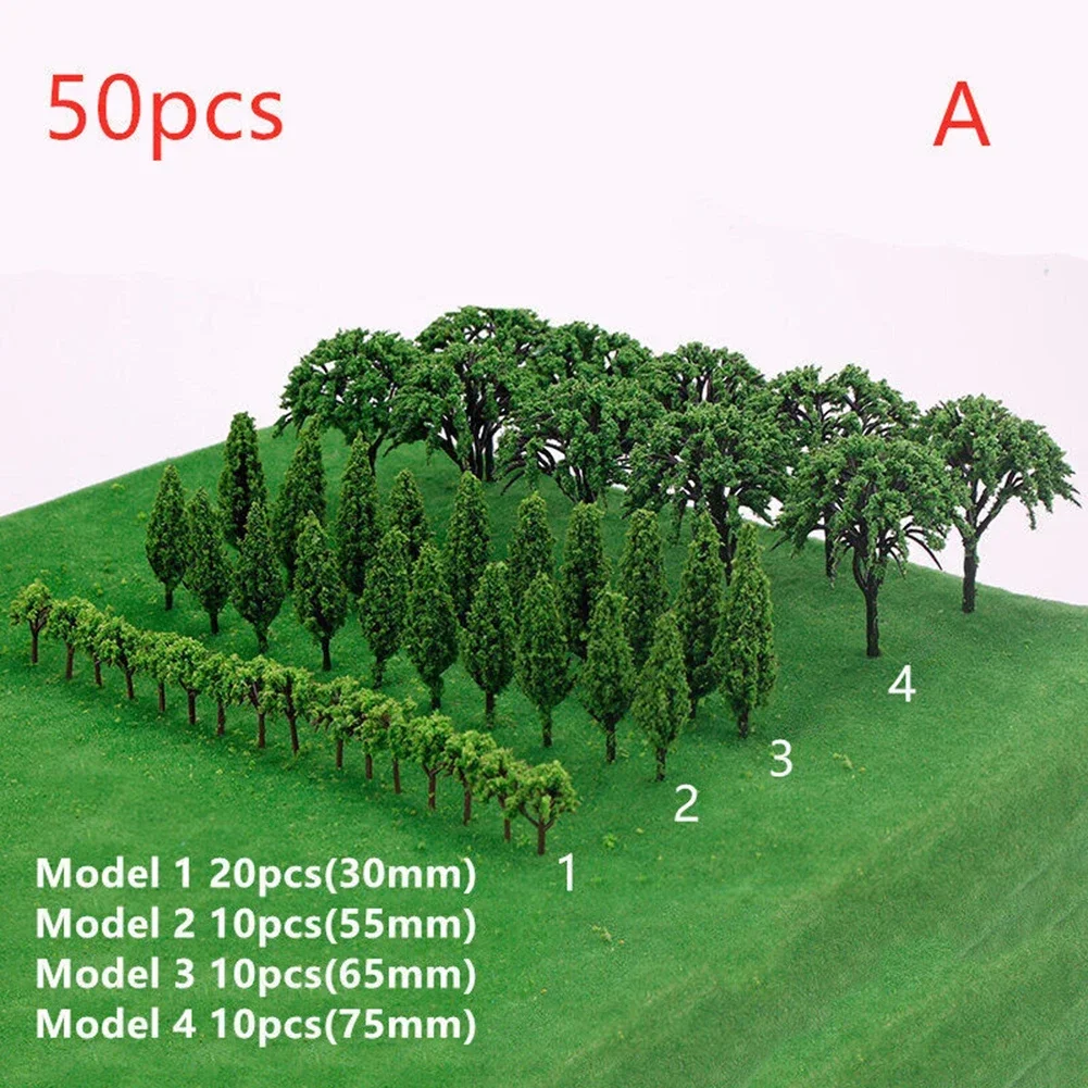 50pcs-Train-Artificial-Miniature-Tree-Plastic-Model-Scenery-Railroad ...