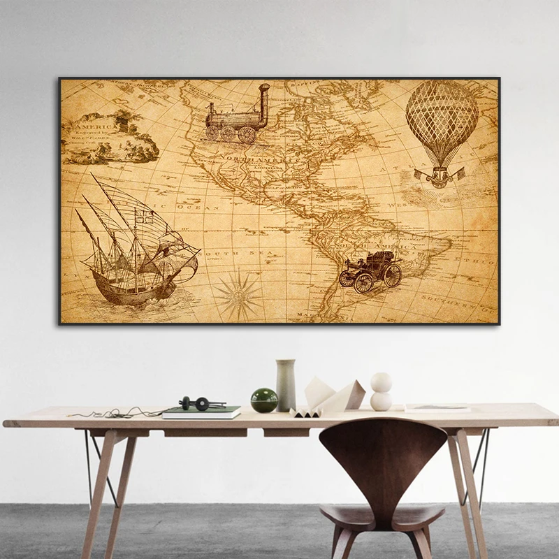 Pinturas-en-lienzo-de-mapa-del-mundo-Vintage-impresiones-ilustraciones ...