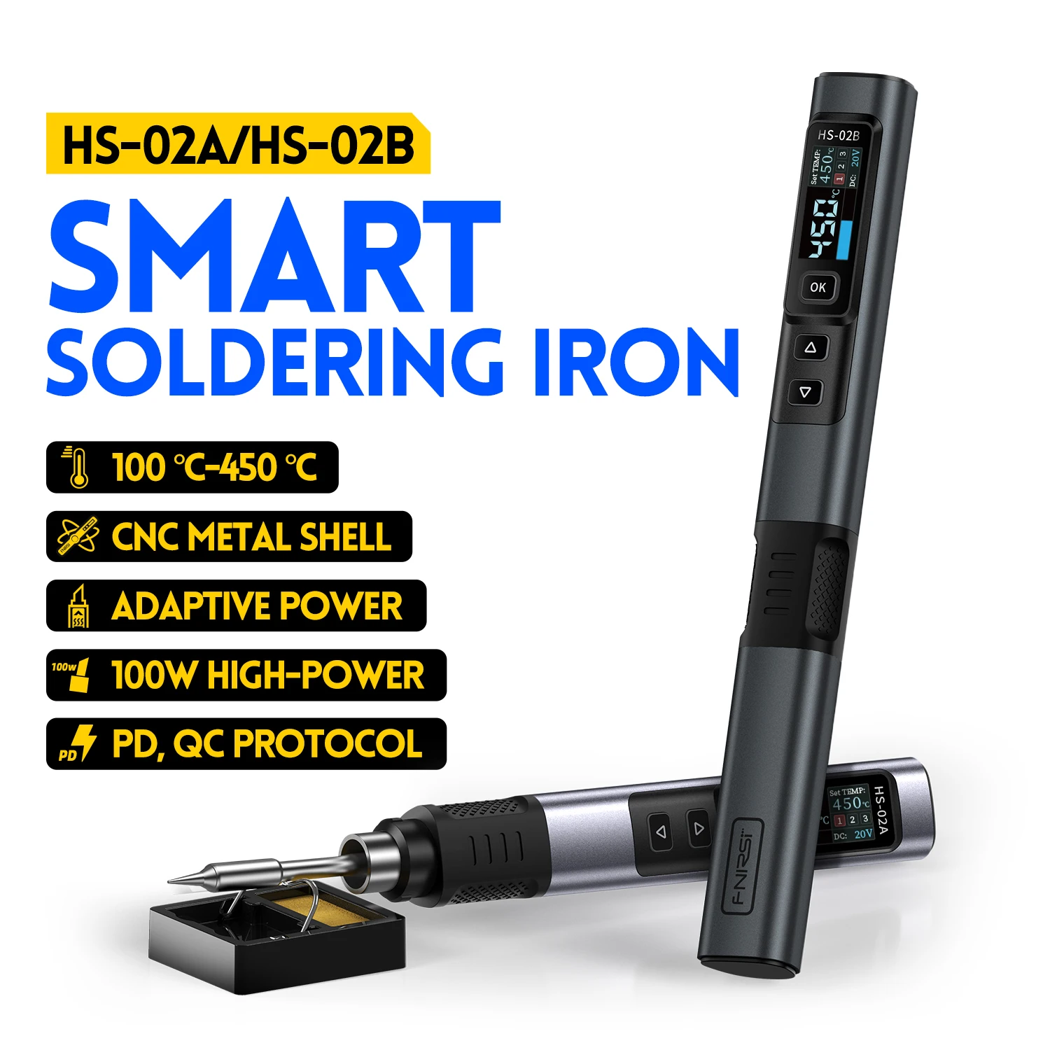 FNIRSI-HS-02-100W-USB-Soldering-Iron-Set-Adjustable-Temperature-Ceramic-Core-Heating-Portable ...