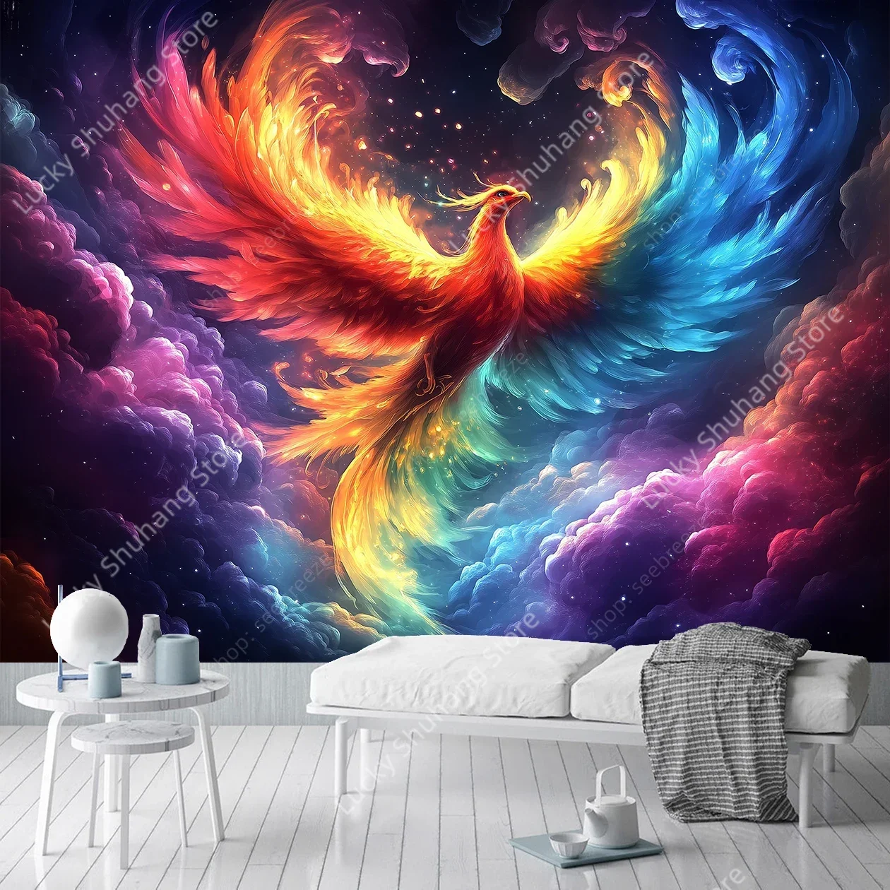 Vibrant Colorful Phoenix Tapestry Mythical Bird Wall Art for Bedroom ...