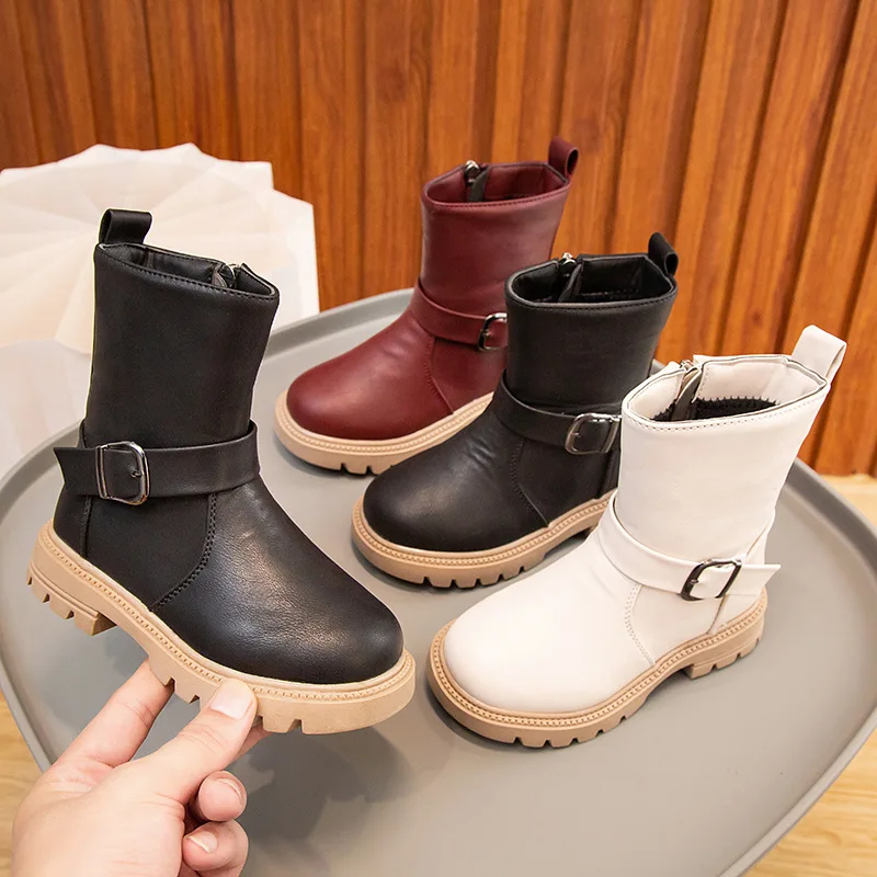 Brand-Designer-Children-Leather-Boots-Fashion-Buckle-Kids-High-Top ...