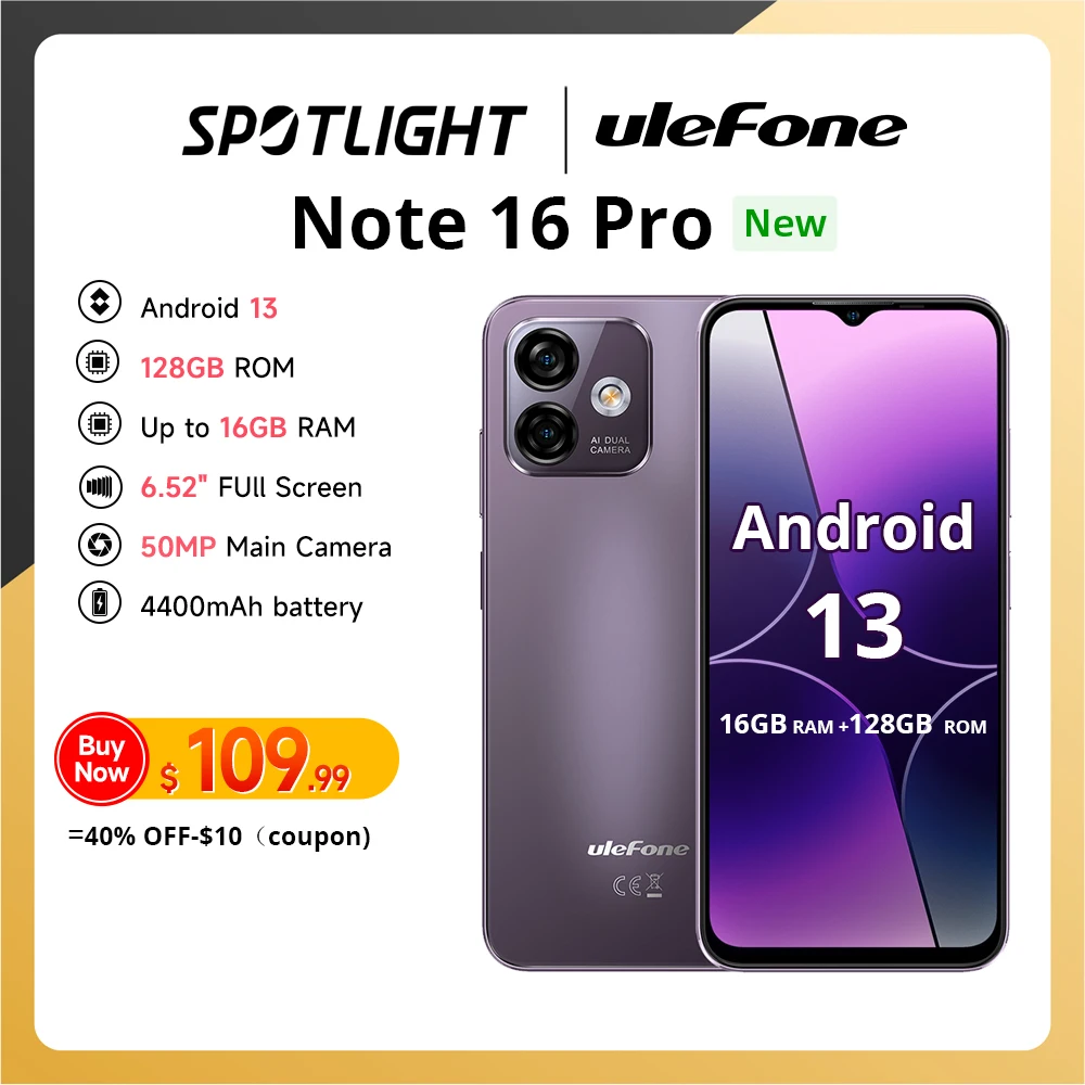 Ulefone Note 16 Pro Smartphone 16GB RAM +128GB ROM Android 13 Phone 50MP 6.52 inch Global Version