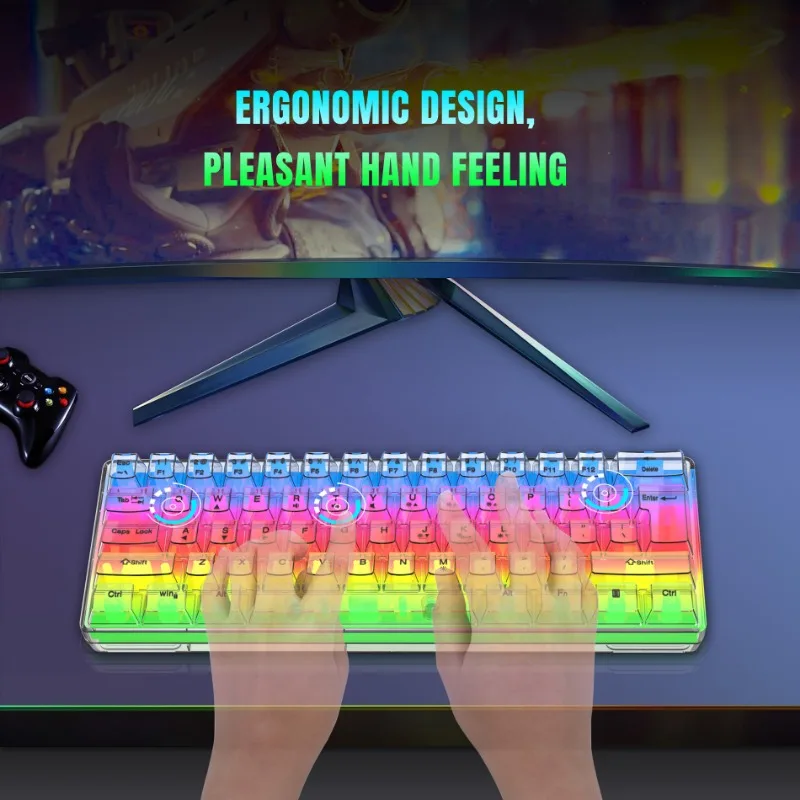 EOENKK-New-V700-61-key-Wired-Film-keyboard-Full-transparent-Gaming ...