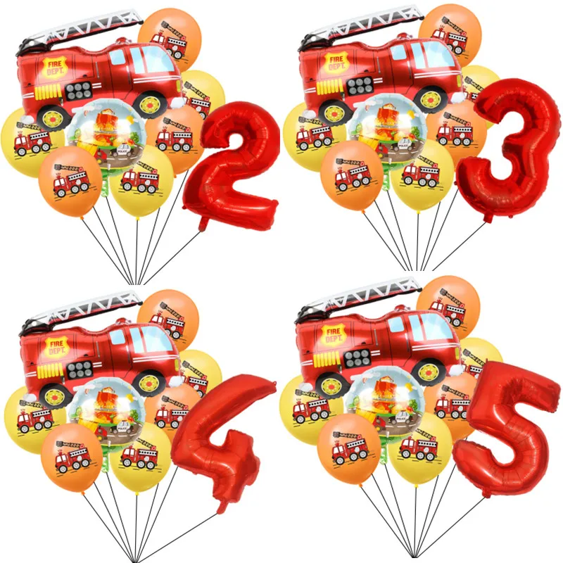 9pcs Fireman Sam Foil Number Balloons Set Happy Birthday Party Deco ...