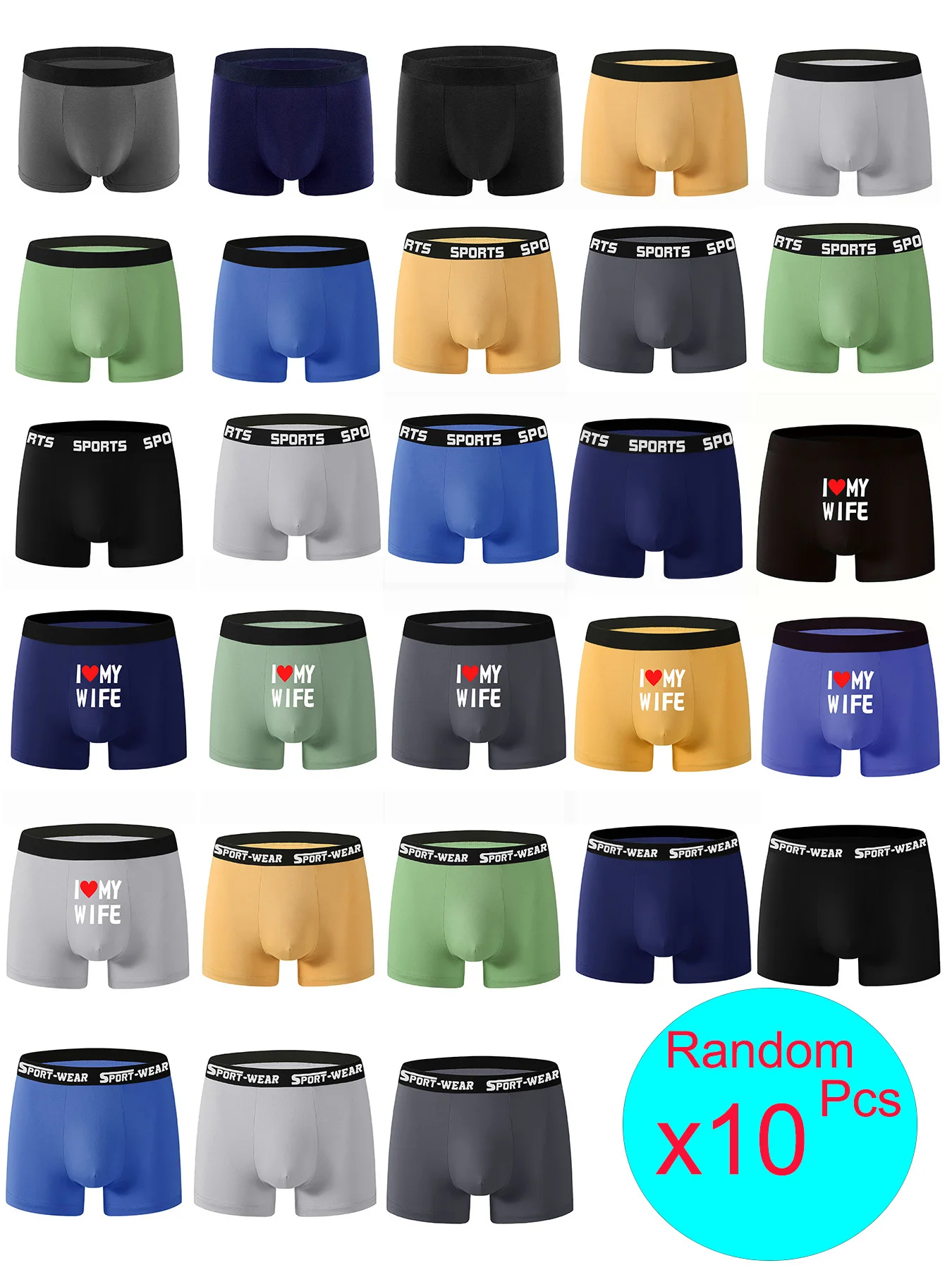 10-Pack Men's Milk Silk Boxers - Random Styles, SPORTS & I ️MY WIFE ...