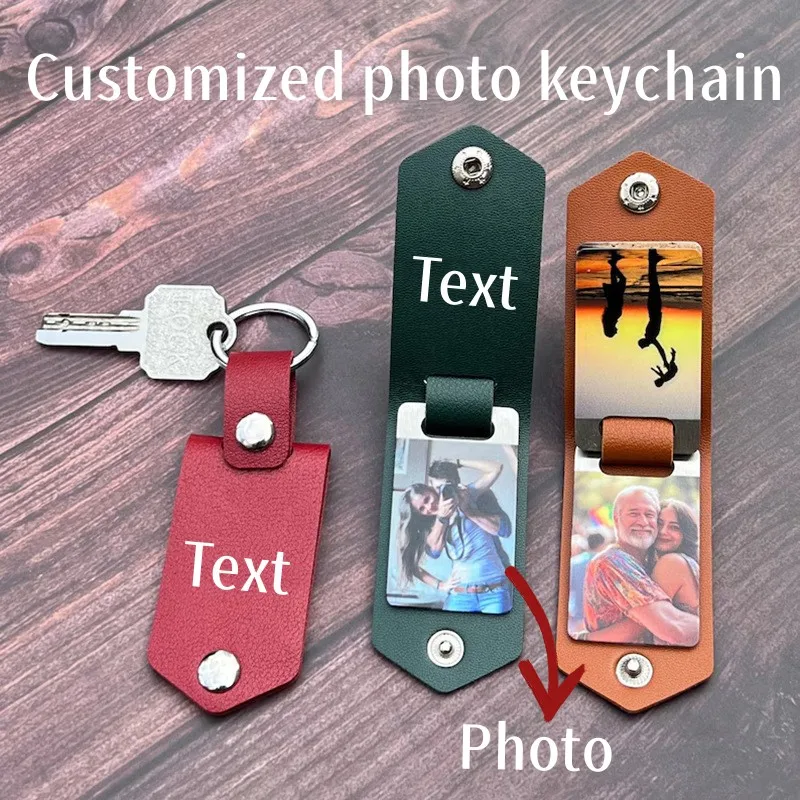 Personalized Photo Text Family Keychains PU Leather Key Chains Custom ...