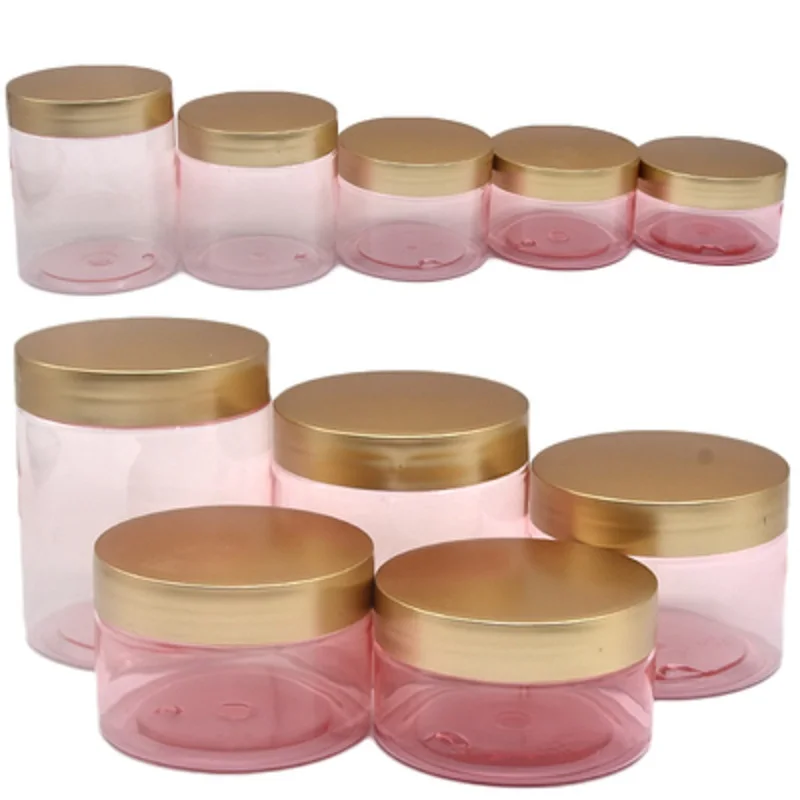 Packing Empty Clear Pink Plastic Bottle Jar Gold Lid With White Pad 100G 120G 150G 200G 250G ...