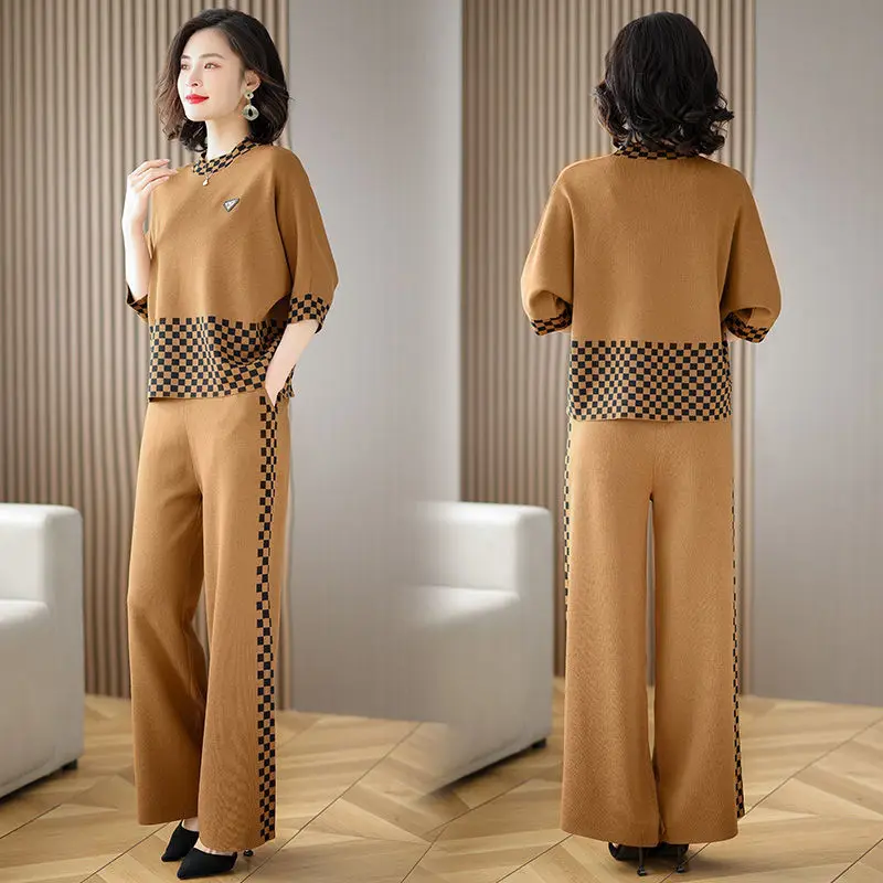 2022 Spring Summer Women's Pants Suit Fashion Plaid Wide Leg Pants Two ...