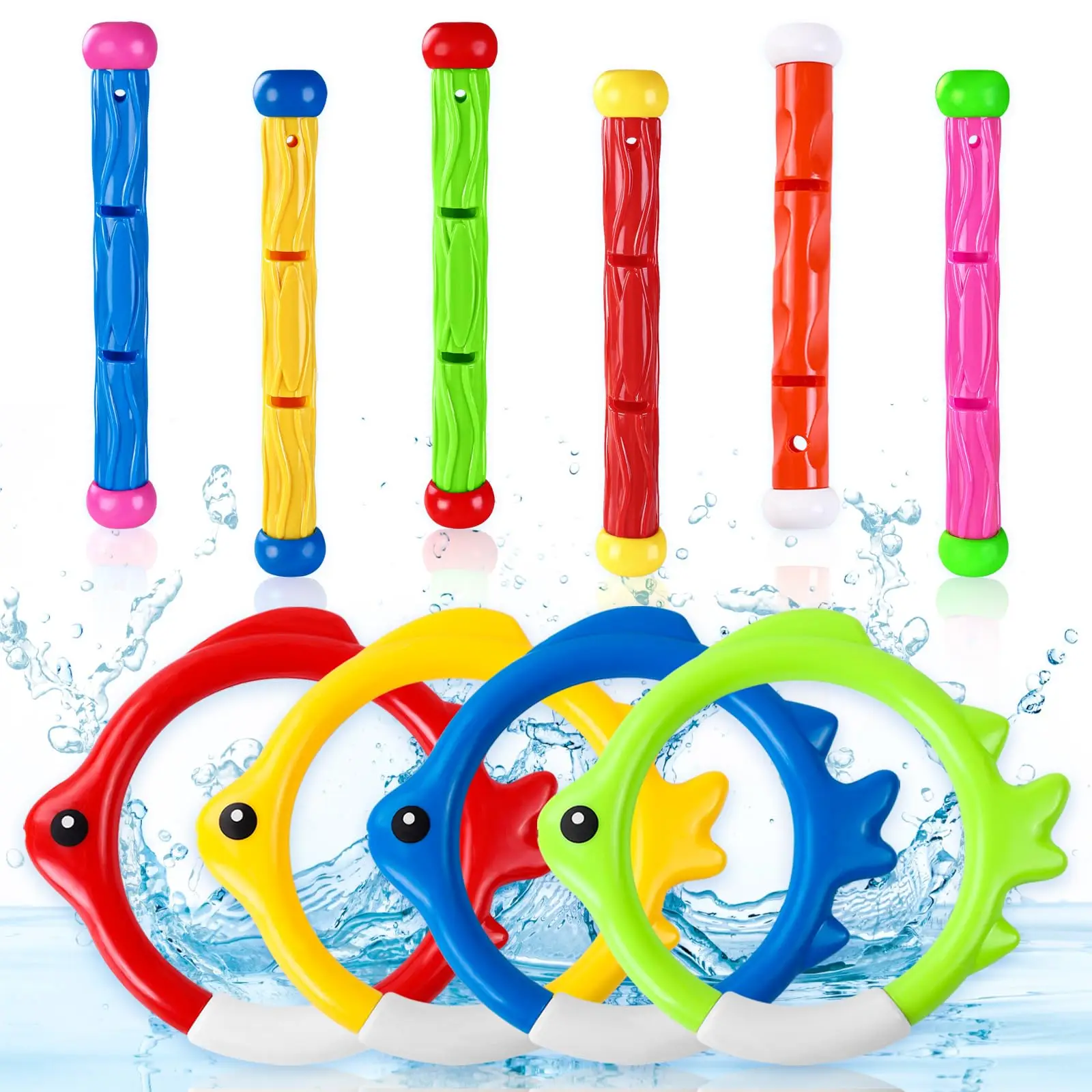 10pcs Pool Diving Swim Toys Colorful Underwater Training Sinking ...