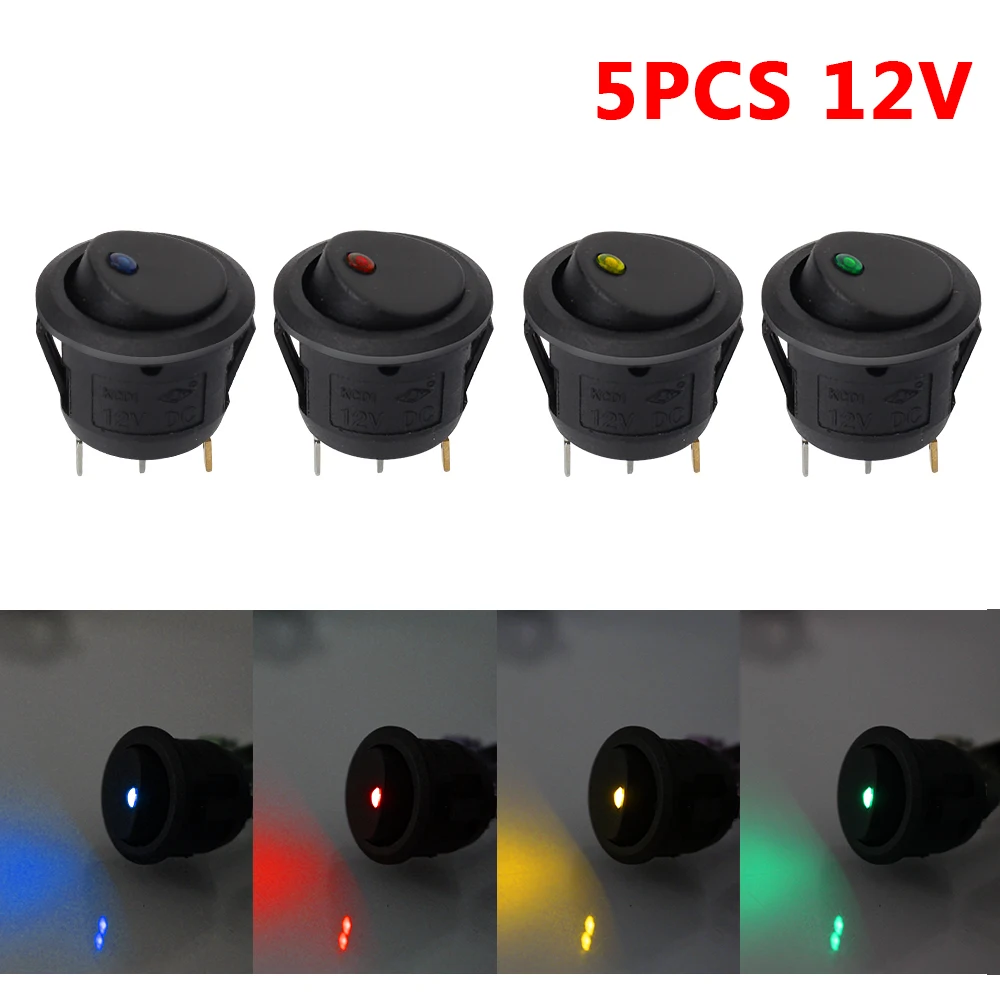 Car Pushbutton Switch 5Pcs/Set LED Light Round Rocker Dot Switch ...