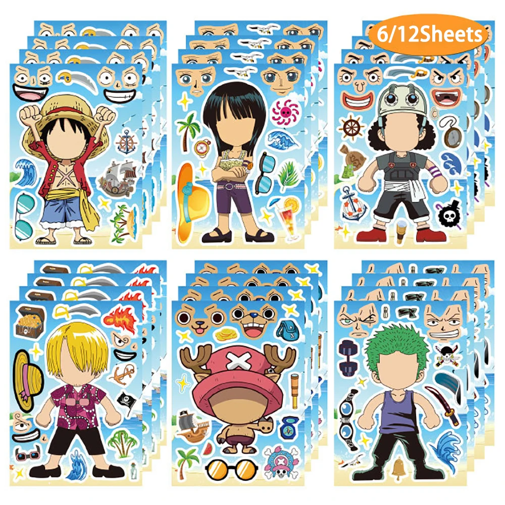 6-12Sheets-Cool-One-Piece-Anime-Puzzle-Stickers-DIY-Make-a-Face ...