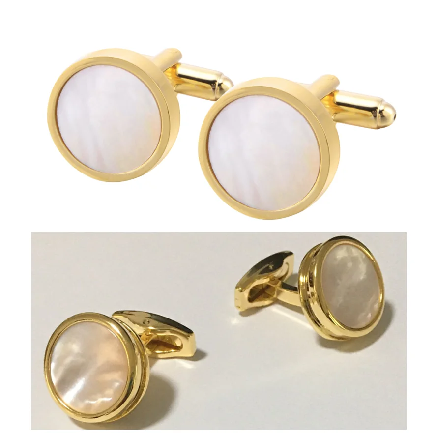 10pairs/lot Copper Round Pearl Shell Cufflinks Simple Business Seashell ...