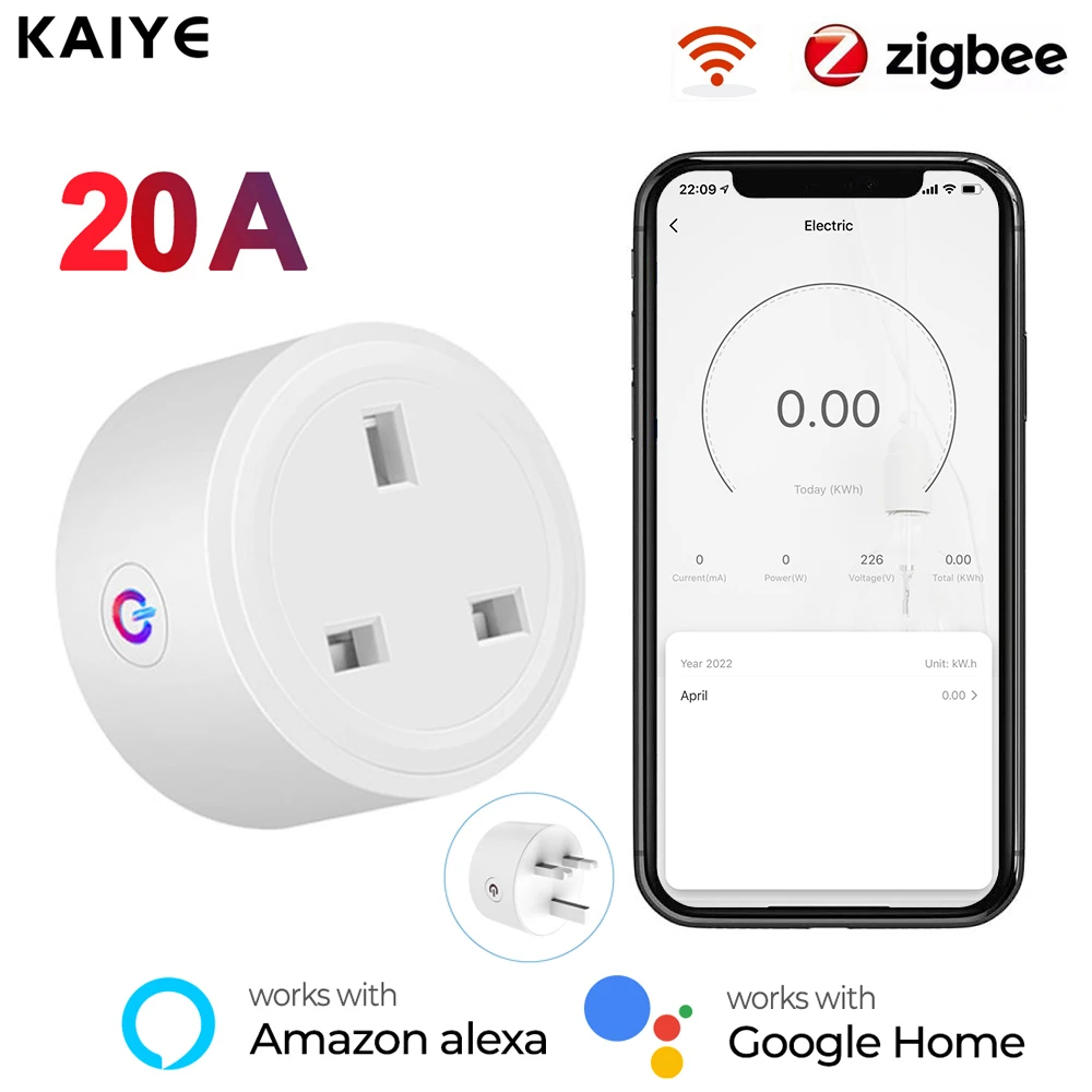 Zigbee Smart Plug 20A UK Power Strip Mini Outlet Wireless Socket With ...