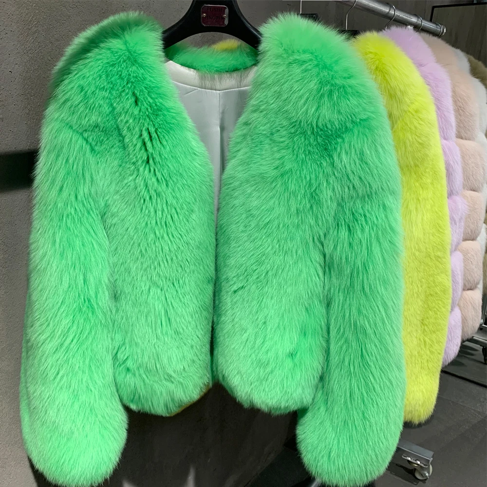 Fox Fur Jacket Lady Women Natural Fur Coat Winter Long Sleeve and ...
